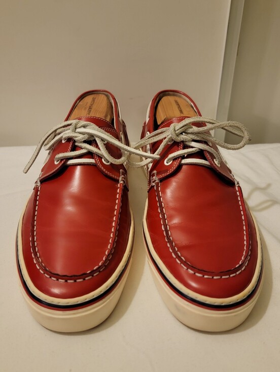 Gucci | Shoes | Gucci Red Leather Mens Boat Shoes With Cream And Navy ...